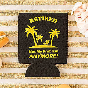 Crisky Retirement Gifts for Men & Women, 12 Pcs Beverage Can Coolers, Vacation Beer Sleeves for Retirement Party Decorations Favor, Retired Gift Ideas Insulated Drink Holder 12 Pack, Black & Gold