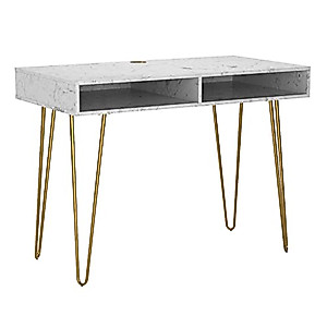 Novogratz Athena Computer Desk with Storage, White Marble