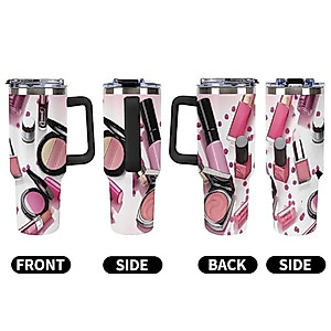 Modern Woman Cosmetic Insulated Stainless Steel Travel Mug, 40 Oz Tumbler with Handle And Straw Double-Wall Vacuum Coffee Cup, Leak-Proof Lid, Keeps Drinks Hot/Cold for Hours