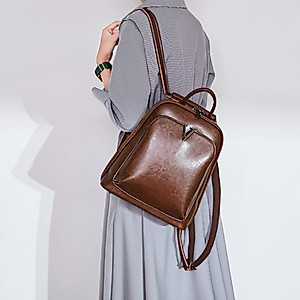 Iswee Vintage Leather Backpack for Women Casual Daypack Style Backpacks for Ladies and Girls (Coffee)