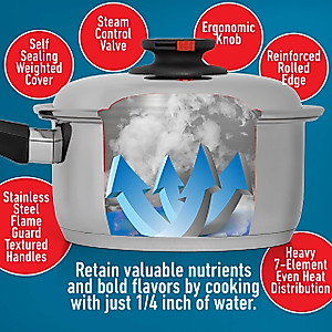 Maxam 9-Element Waterless Cookware Set, Durable Stainless Steel Construction with Heat and Cold Resistant Handles, 17-Pieces