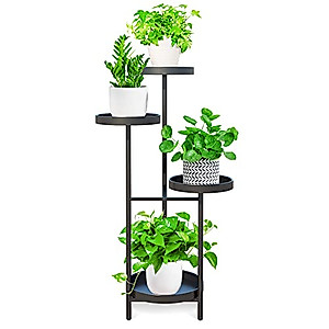 YisanCrafts Plant Stand 4 Tier Metal Indoor Outdoor Tall Corner Flower Pot Holder Stands Multiplel Planter Rack Display Shelves for Patio Living Room Balcony Office Tiered Plant Table, Black