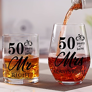 comfit 50th Wedding Anniversary - 50th Wedding Gifts for Dad, Mom, Husband, Wife, 50th Anniversary For Couple, 50th Gifts for Parents-Wine&Whiskey Glass Gift for Mr and Mrs,His and Hers18.5,13.8OZ