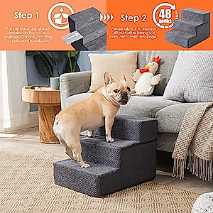 EHEYCIGA Dog Stairs for Small Dogs, 3-Step Dog Stairs for High Beds and Couch, Folding Pet Steps for Small Dogs and Cats, and High Bed Climbing, Non-Slip Balanced Dog Indoor Step, Grey, 3/4/5 Steps