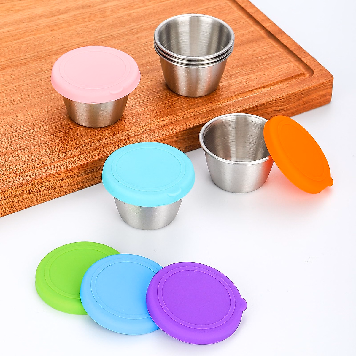 AiFunT 2.4 Oz Stainless Steel Condiment Containers With Lids, Reusable Leak Proof Dressing Containers With Lids, Sauce Containers For Lunch Box 6 Pcs