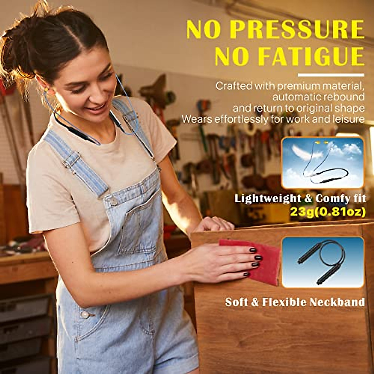 MIPEACE Bluetooth Earplug Headphones for Work, Neckband Ear Protection Bluetooth earplugs Work earbuds-29db Noise Reduction Safety Headphones with Replacement Buds,19+Hour Battery for Lawn Mowing DIY