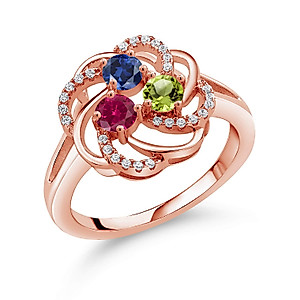 Gem Stone King Customized and Personalized Build Your Own 3-Stone Birthstones White Created Sapphire 18K Rose Gold Plated Silver Ring (Size 8)