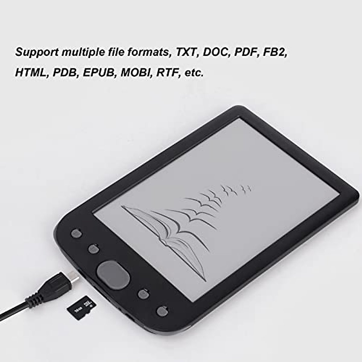 HD Ink Screen E Reader, 6inch 8GB 512MB 800X600 High Resolution Screen Low Power Ink Screen Portable Ebook Ereader Devices with Protective Case Film Navigation Mechanical Buttons for Study Work
