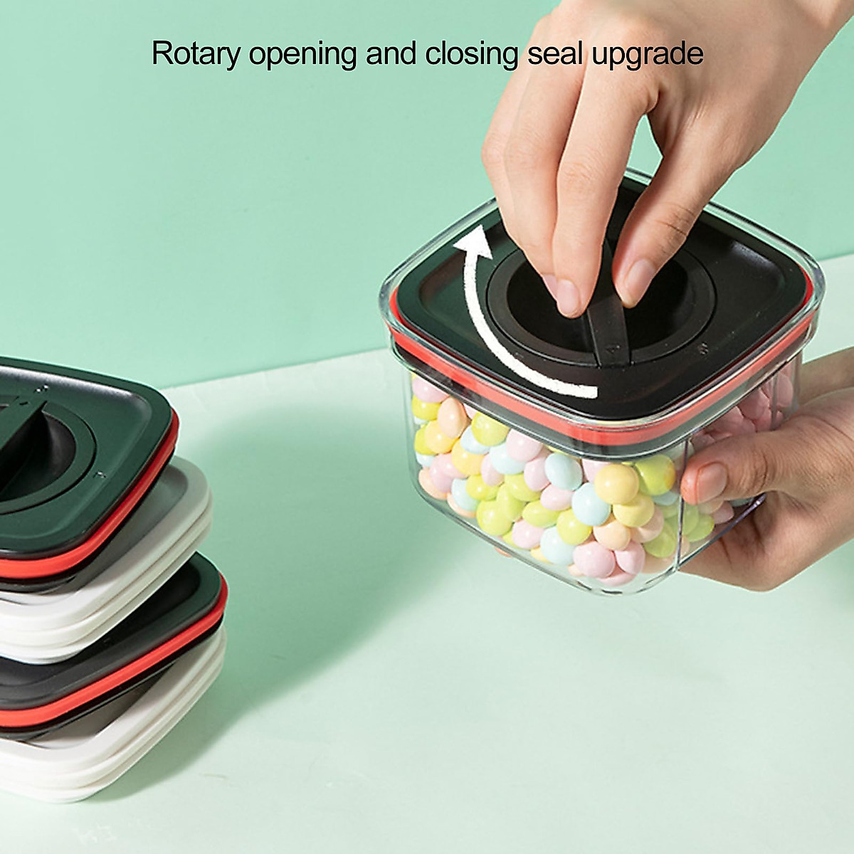 jyibinee Cereal Storage Box, Large Capacity Transparent Sealed Food Container, Airtight Food Storage Container Sealed Storage Tank for Kitchen Black 600ML