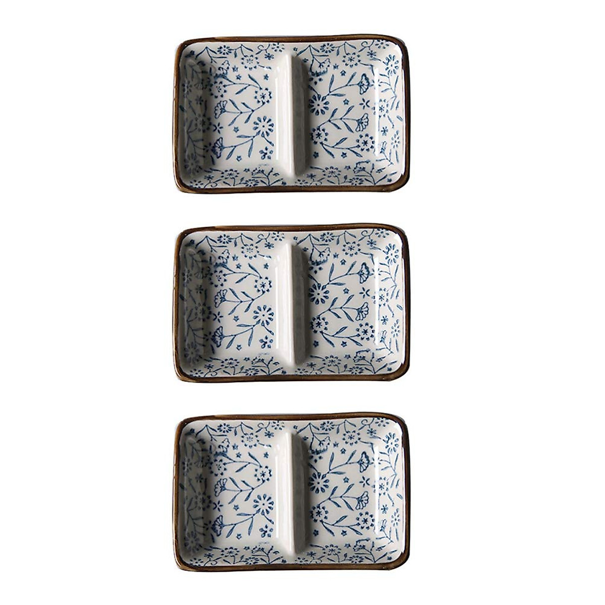 Cabilock 3pcs Seasoning Dish Sushi Dishes 2- Gird Sauce Dish Small Serving Dish Saucer Dish Japanese Soy Sauce Japan Snacks Seafood Dishes Butter Tray Condiment Tray Ceramics Grid Dip