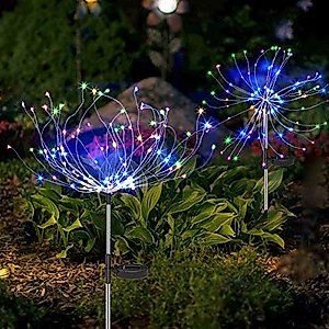 Solar Garden Lights, 2 PCS Outdoor Solar Firework Light DIY Landscape Light, IP65 Waterproof Solar Outdoor Lights Decorative, for Garden Patio Yard Birthday Wedding Christmas Party (Multi-Colored)
