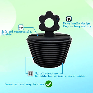 2 Pack Bathtub Stopper, Bathtub Drain Stopper Plug, Universal Silicone Stopper for Bathtub Sink Drains (Black)