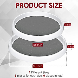 Mimorou 6 Pcs Lazy Susan Turntable for Organizer Cabinet 10 Inch 12 Rotating Spice Rack Round Display Stand Kitchen Refrigerator Pantry Countertop Under Sink Organizing, White, Gray