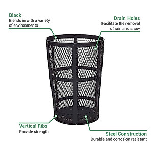Rubbermaid Commercial Products Durable Street Metal Trash Can, 45-Gallon, Black, Large Waste Container for Outdoor Public Areas/City Streets/Parks/Beaches/Boardwalks