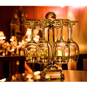 Elegant Desktop Crystal Glass Stemware Rack/Rotate 8 Wine Glass Storage Holder Stand Air Drying Rack(No included wineglass) (Large)