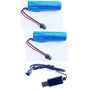 FORCETEKDATA 2 Pack 3.7v 2200mAh ICR18650 Rechargeable Battery with SM 2P Plug & Charge Cable