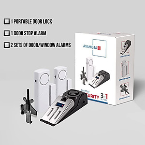 AVAHISTA Ultimate Home Security Bundle 3-in-1 Portable Door Lock Door Stop Alarm 2 Sets of Door/Window Sensor Alarms Heavy Duty Protection for Travel. Home/Apartment Security Package