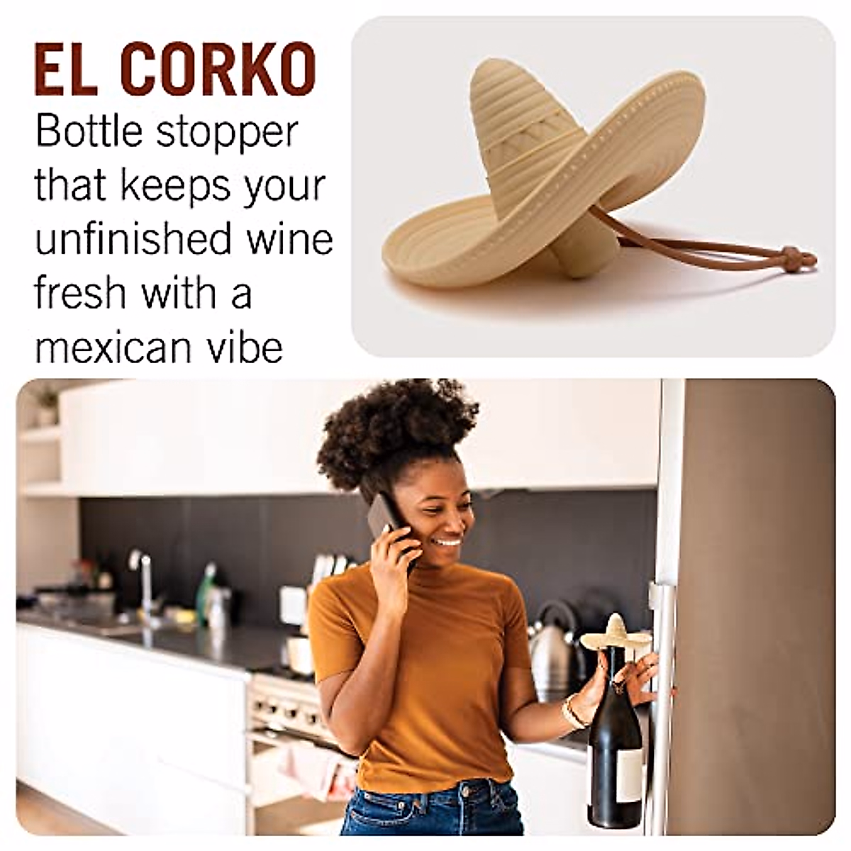 Silicone Wine Stopper/Fun Sombrero shaped cap seals bottle and keeps wine fresh/Cute Wine Accessories/Fun Kitchen Gadgets/el Corko Bottle Stopper by Monkey Business