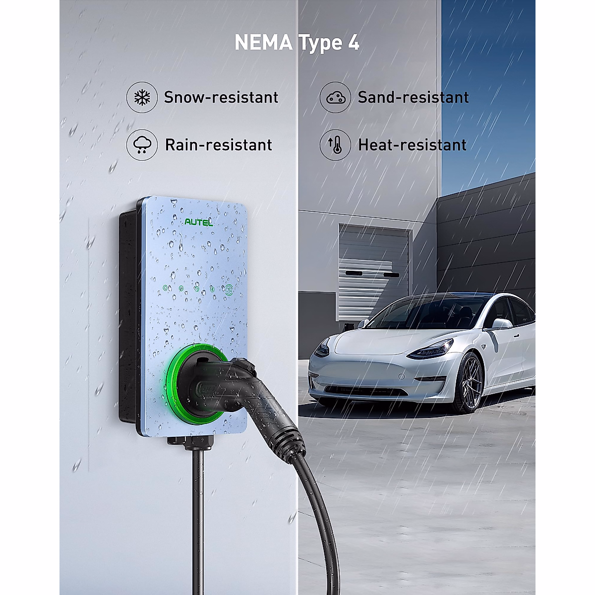 Autel Home Smart Electric Vehicle (EV) Charger up to 50Amp, 240V, Indoor/Outdoor Car Charging Station with Level 2, Wi-Fi and Bluetooth Enabled EVSE, Hardwired,25-Foot Cable,Sierra Blue