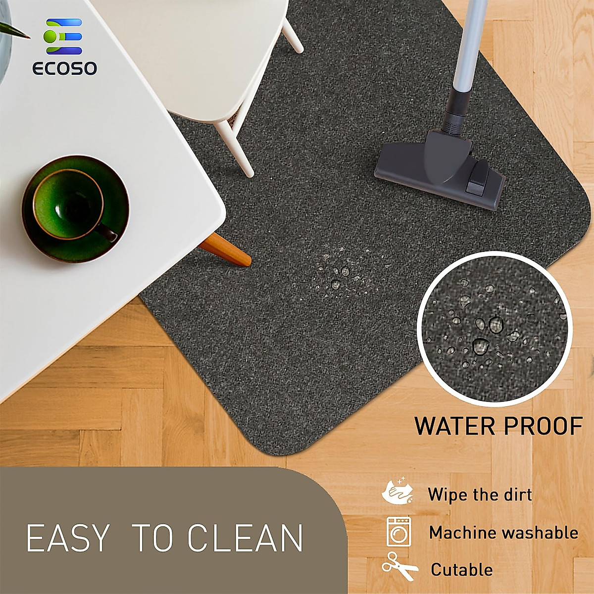 ECOSO Office Chair Mat for Hardwood/Tile Floor,Compressed Fabric Surface, 36"x 48",0.16" Thick, Hard Floor Protector,Anti Slip, Self Adhesive and ECO Friendly, Floor Mat for Office/Home. (Brown)