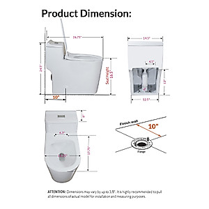 WinZo WZ5080S Dual Flush One Piece Toilet With 10" Rough-in Elongated Comfortable Height, White