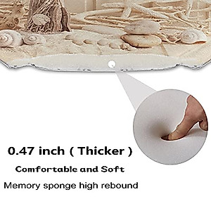 Beige Bathroom Rugs and Modern Fishing Net Seashell Lighthouse Mats Sets 3 Piece, Velvet Memory Foam Marine Beach Theme Bath Mat, Large Small and U-Shaped Contour Shower Mat Non-Slip Washable