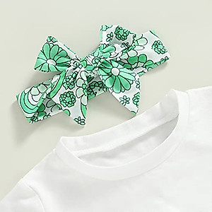 FIOMVA St Patricks Day Baby Girl Outfits Luck of the Irish Day Letter T Shirt+Floral Long Flare Pants Headband Set Summer Spring Clothes (Green St Patricks Day Lucky Charm Outfits, 6-12 Months)
