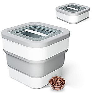ARUKEE Dog Food Storage Container,15 Lb Dog Food Containers Large Collapsible Grain Storage Bins with Measuring Cup for Cereal Flour Snacks Nuts, Grey
