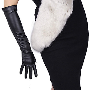 DooWay Long Leather Gloves Women Black Touchscreen Elbow Length Gloves 20 inches Winter Warm Opera Gloves Evening Costume Cosplay