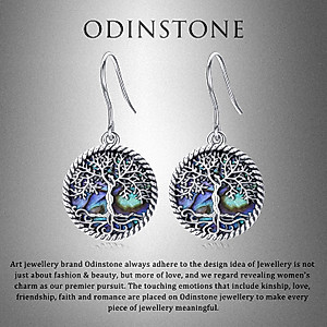 Odinstone Sterling Silver Tree of Life Earrings for Women Family Tree Pendants Natural Abalone Shell Drop Dangle Earrings Necklace Fashion Jewelry, with Fine Gift