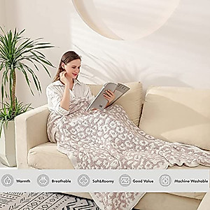DOOWELL Throw Blanket, Leopard Print Ultra Soft Fleece Blanket, Suitable for Chair Sofa Couch Bed Travel Blanket(50"x60", Cream)
