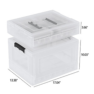 Esdiplot 4 Packs Clear Plastic Collapsible Storage Boxes, Folding Plastic Containers with Lids, 30 L