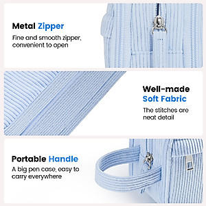 Sooez High Capacity Pencil Case, Soft Corduroy Pencil Pouch with 4 Compartments, Multiple Pockets, Large Pencil Bag with Sturdy Zipper, Cute Pencil Case Pouch Organizer for Student Teen Girls, Blue