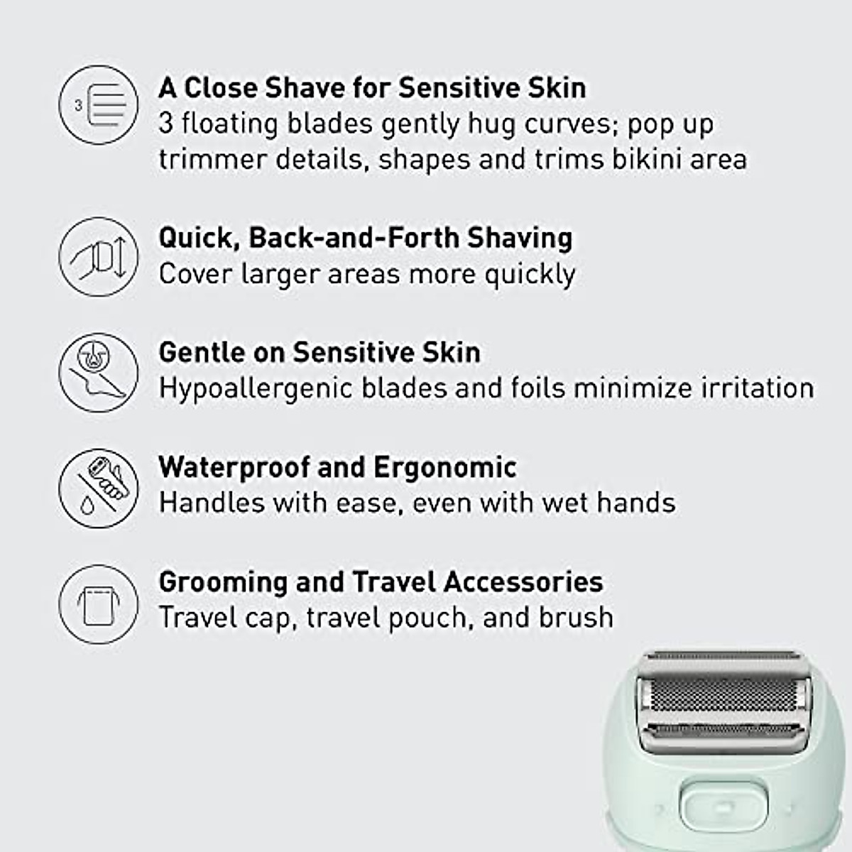 Panasonic Close Curves Electric Razor for Women, Cordless 3-Blade Shaver with Pop-Up Trimmer, Wet Dry Operation - ES-WL60-G (Mint)