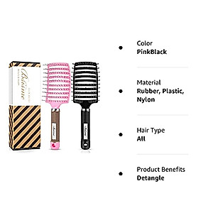 Hair Brush Set, Curved Vented Detangling Hair Brushes for Women Men Kids, Professional Vent Styling Brush for Wet Dry Curly Thick Straight Hair Fast Blow Drying Brush (Pink+ Black)
