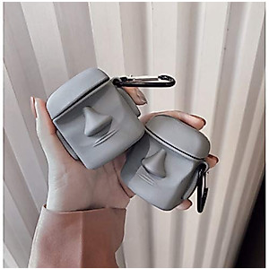 YOER Gray Stone Cartoon Cool Fun Funny Blue Case for AirPods 2 & 1, with Unique Creative 3D Keychain, Protective Cover Soft Silicone Shockproof, for Boys Kids Giant Statues (Gray)