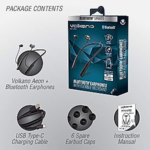 Volkano Wireless Sports Earphones w/Google Assistant/Siri, 8-HR Playtime Audífonos Inalámbricos, Flexible Neckband Bluetooth Earbuds, Compatible w/iPhone/Android, Hands-Free [Black] - Aeon+ Series