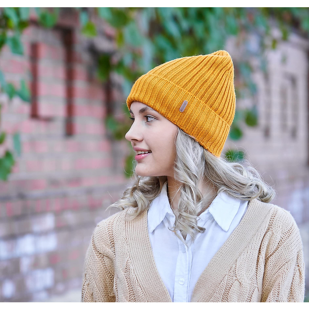 Connectyle Knit Cuffed Beanie Hat for Men Women Fleece Lined Warm Knitted Winter Hats Mustard Yellow