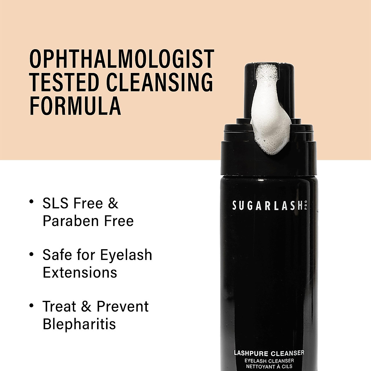 Sugarlash PRO Lashpure Cleanser with Cleansing Brush | Lash Shampoo for Lash Extensions | pH-Balanced & SLS-Free Eyelash Extension Cleanser, Removes Makeup & Oil | 50mL / 1.7 fl. oz