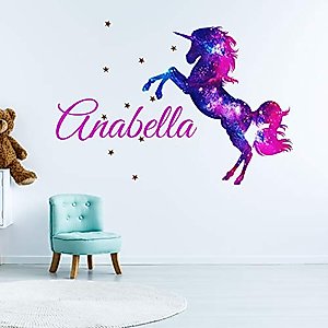 Girl's Galaxy Unicorn Custom Name Personalized Children's Nursery Wall Decal Decor Wall Sticker (Medium)