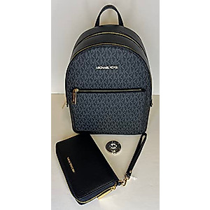 Michael Kors MICHAEL Michael Kors Adina MD Backpack bundled with matching LG Flat MF Phone Wallet Purse Hook (Signature MK Black)