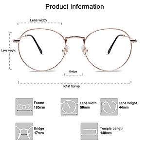 SOJOS Blue Light Blocking Computer Glasses Round Eyewear Anti Blue Light Lens Preppy Chic SJ5024 with Rose Gold Frame/Anti-Blue Light Lens