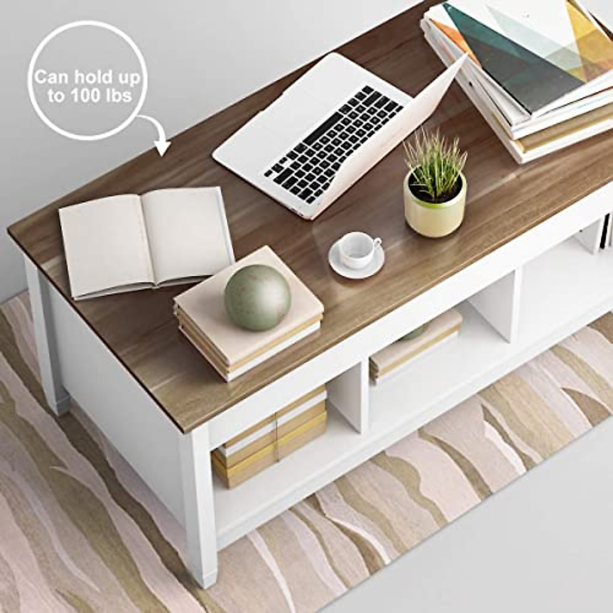 Tangkula Wood Lift Top Coffee Table, Modern Coffee Table w/Hidden Compartment and Open Storage Shelf for Living Room Office Reception Room, Lift Coffee Table (White)