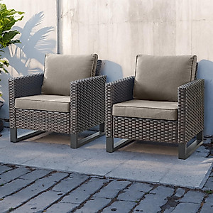 HUMMUH Patio Chairs Set of 2 PE Wicker Outdoor Dining Chairs High Back Deep Seating Porch Chairs with 4inch Seat Cushions
