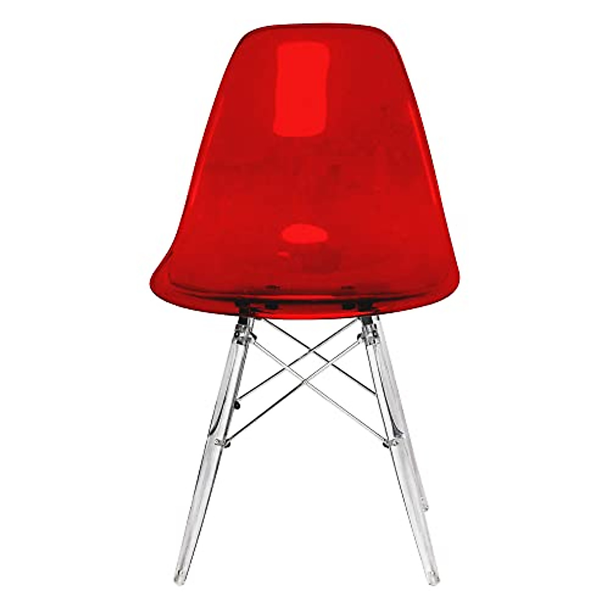 LeisureMod Dover Molded Side Chair with Acrylic Legs Set of 4 Transparent Red