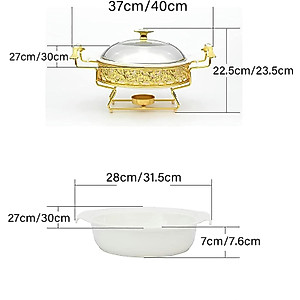 FLTRGO Food Warmer for Parties Buffets, Food Warming Tray Golden Pattern Chafing Dish Buffet Set, Round Stainless Steel Chafer with Lid for Buffet Weddings Parties Banquets Catering Events