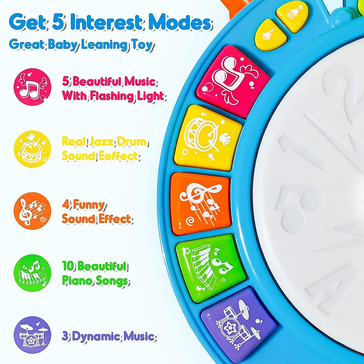 Drum Set for Toddlers 1-3, Toys for 1 Year Old Boy Birthday Gift, Kids Drum Set Musical Toys for Toddlers 1-3, Baby Drum Set with Microphone Toddler Drum for Ages 2-4 Brithday Gifts for Boys Grils