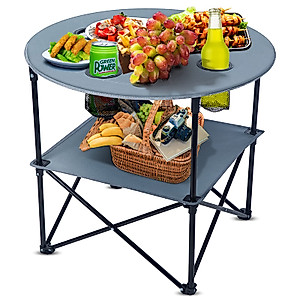 WOSVOLUNT Portable Camping Table Folding Pop up Tables Lightweight Beach Table for Sand Canvas Picnic Table Round Camping Side Table with Cup Holder for Outdoor, Tailgating,Travel