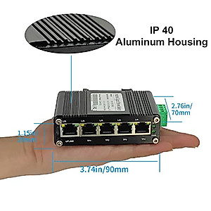 Mini Industrial 5 Ports Gigabit Switch Hardened 5 Port RJ45 10/100/1000Mbps Ethernet Switch Din Rail Mount Ethernet Switch Wall Mounts Included (-40 to 167 ºF) 10Gbps Switching Capacity