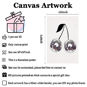 Disco Ball Painting Canvas Trendy Funky Posters Cherry Art Print Disco Party Wall Poster Disco Ball Artwork Bar Cart Decor Canvas Ball Aesthetic Balls Silver Wall Art Trendy Picture 16x24inch No Frame